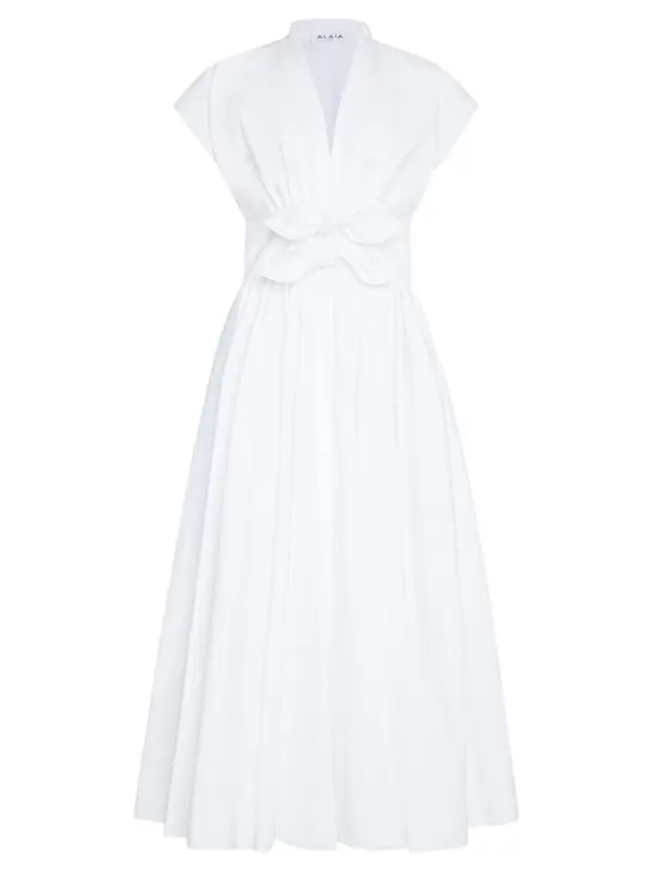 Alaïa Cotton Poplin Knot Midi Dress - White