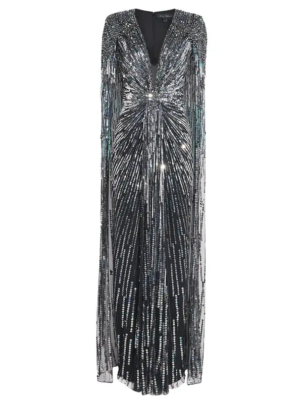 Jenny Packham Embellished Cape Gown - Metallic