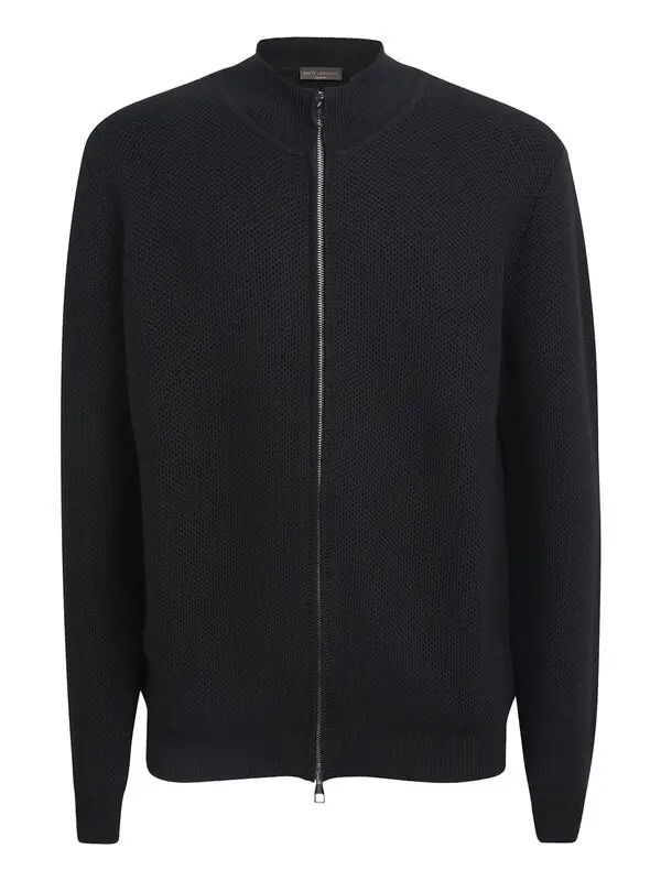 BRETT JOHNSON Virgin Wool Cable-knit Zip-up Cardigan - Black