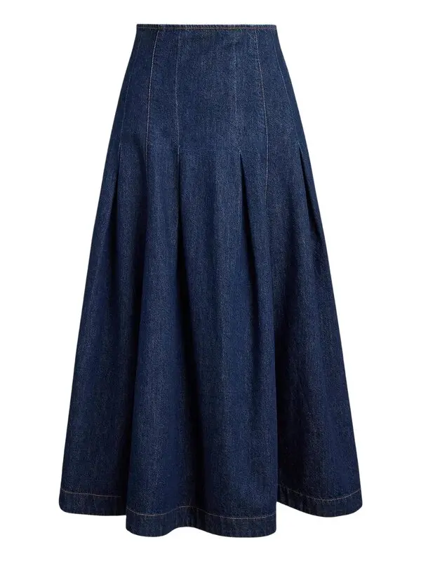 Polo Ralph Lauren Pleated Denim Midi Skirt - Multi