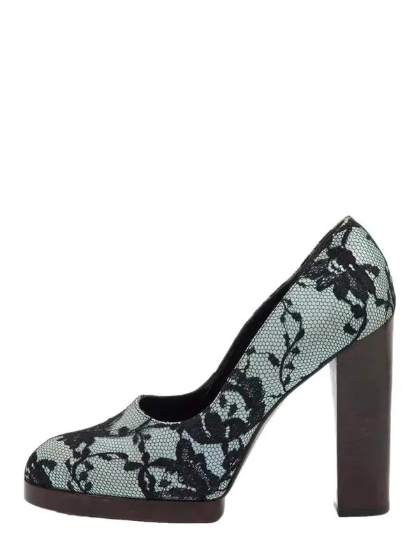 Gucci Floral Lace Block Heel Pumps - Blue