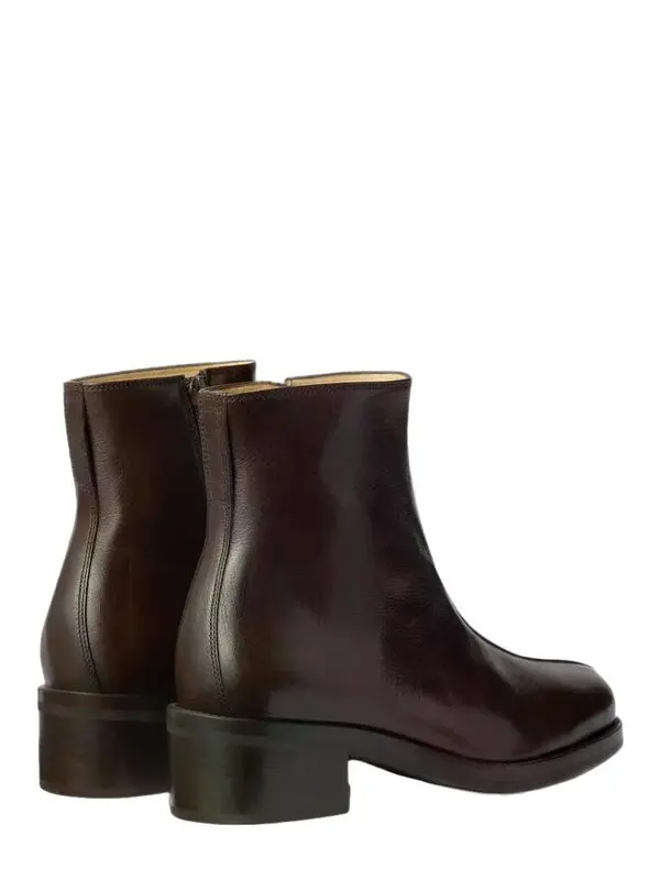LEMAIRE Piped Ankle Boots In Shiny Buffalo Leather - Brown