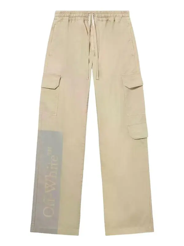 Off-White Cotton Cargo Pants With Logo Print - Neutrals