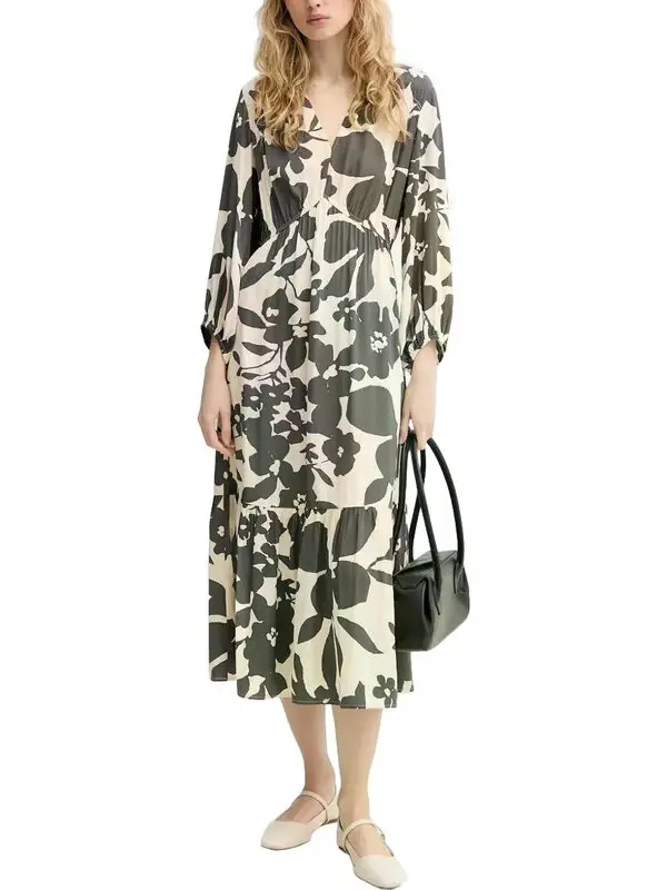 Marc O'polo Floral-print Tiered Midi Dress - Neutrals