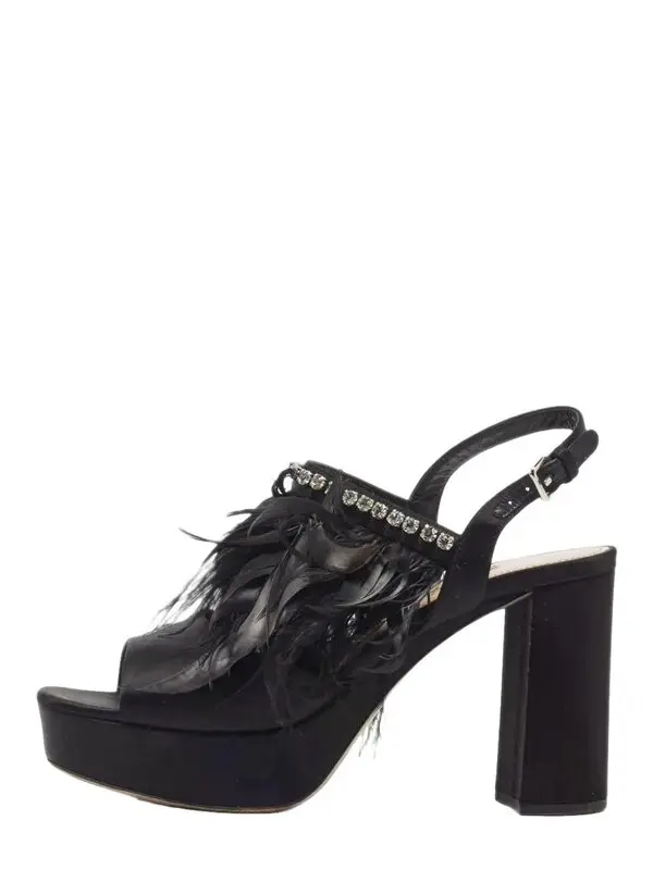 Miu Miu Feather Crystal Platform Sandals - Black
