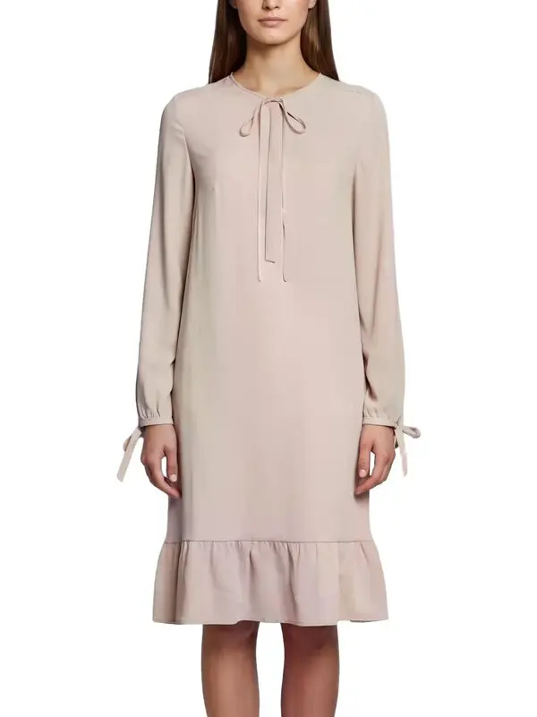 Valentino Garavani Tie-neck Midi Dress With Ruffles And Leather Trim - Pink