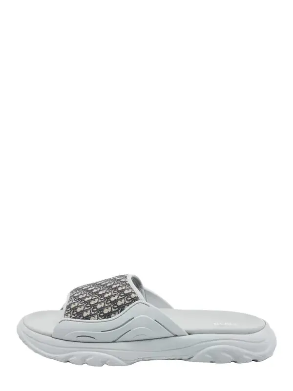 Dior H-town Oblique Canvas Logo Print Slip-on Sandals - Grey