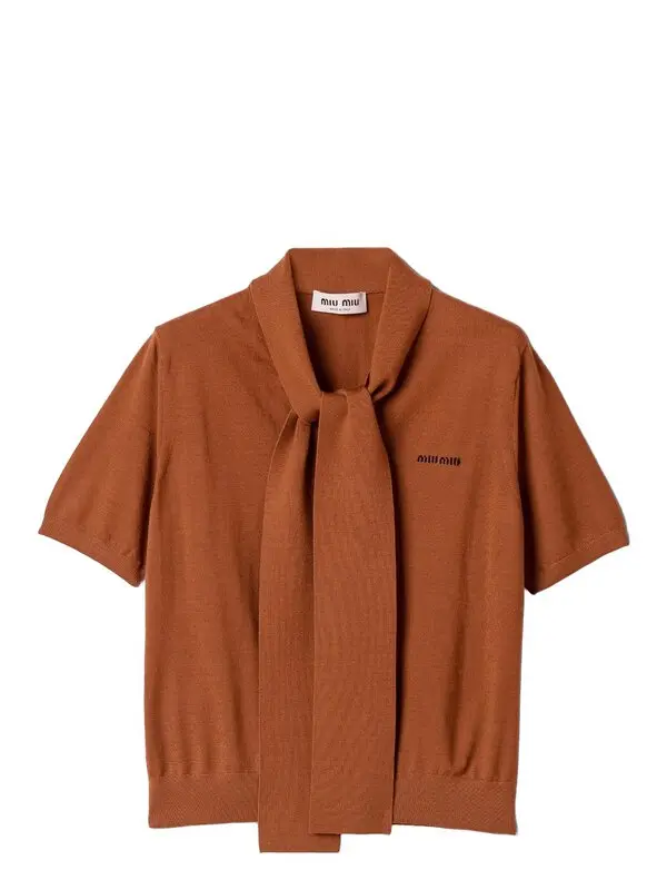 Miu Miu Wool Sweater With Shawl Collar - Rust