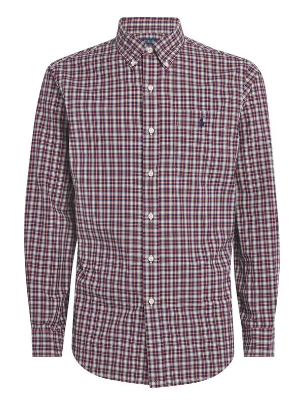 Polo Ralph Lauren Cotton Check Polo Pony Custom Fit Shirt - Red