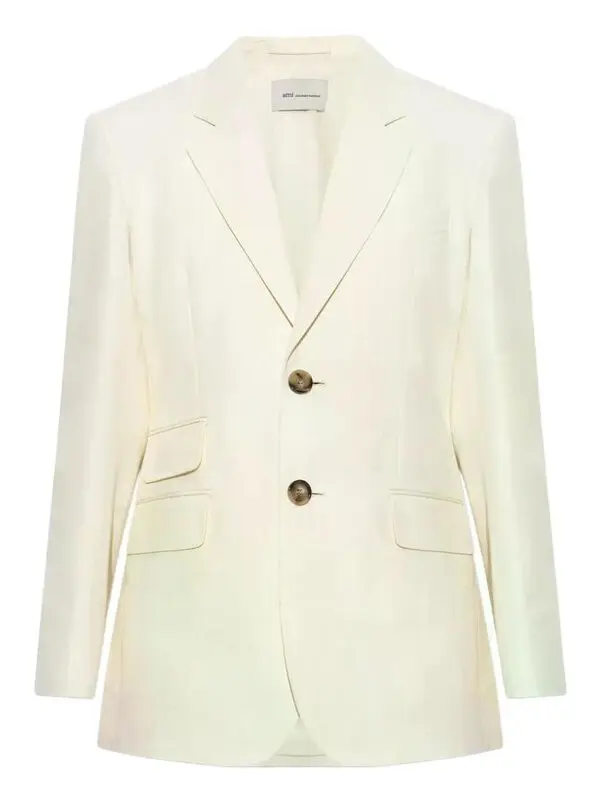 AMI Paris White Cotton And Linen Boxy Blazer - Neutrals