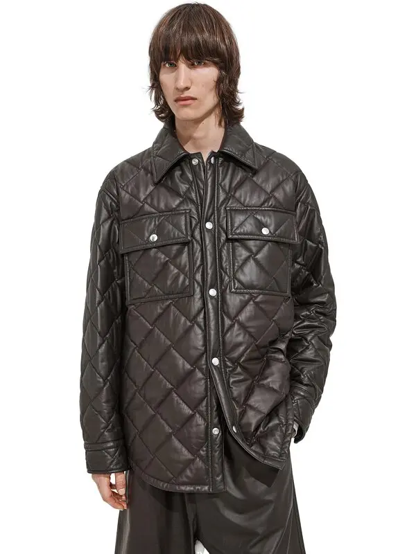 Bottega Veneta Leather Quilted Overshirt - Intense Carrubo