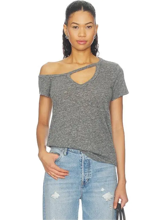 Michael Lauren Zire Aysmmetrical Cold Shoulder V-neck Keyhole Tee In . Also - Grey