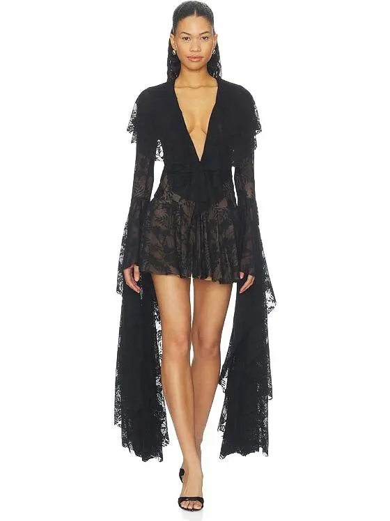 Norma Kamali Sleeve Deep V Ruffle Mini Dress - Black