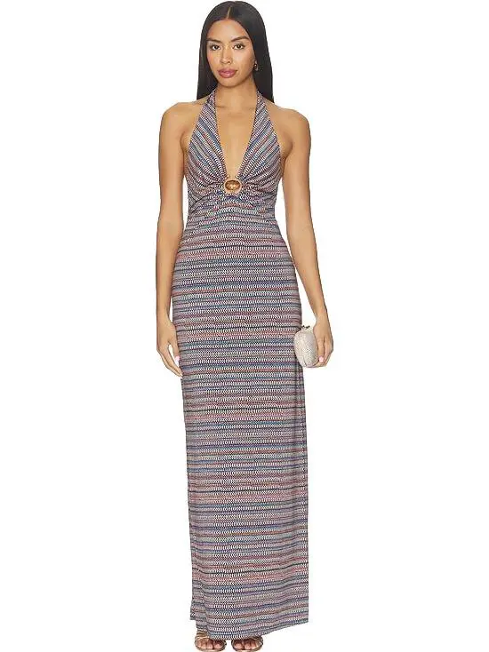 AFRM Huston Shiny Knit Halterneck Maxi Dress - Multi