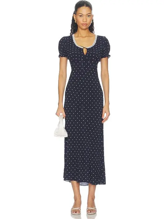 Rails Polka Dot Lace Trimmed Midi Dress - Navy