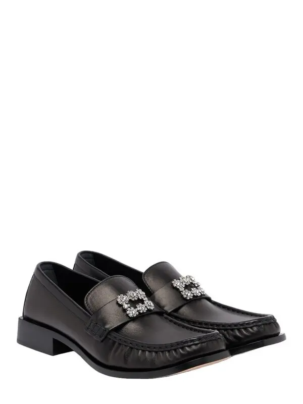 ROGER VIVIER Embellished Leather Loafers - Black