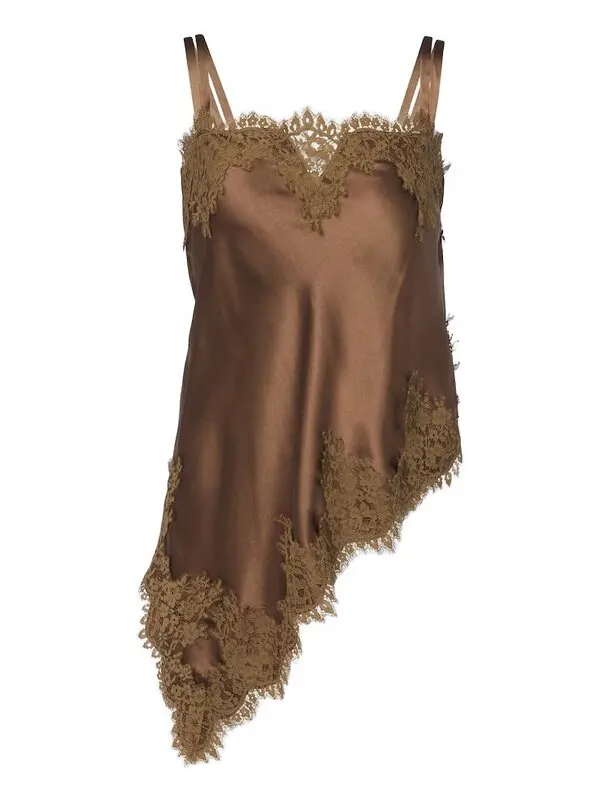 Dorothee Schumacher Lace-trimmed Silk-blend Camisole - Brown
