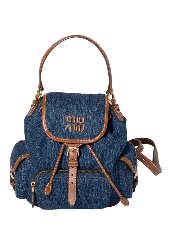 Miu Miu Denim And Leather Backpack - Blue/brandy