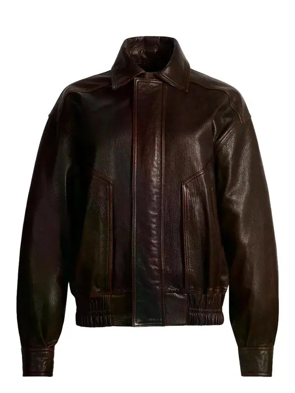 DUCIE Florence Calf Leather Bomber Jacket - Brown