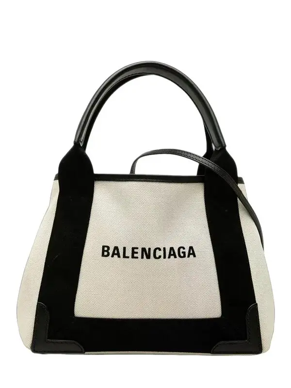 Balenciaga Canvas Navy Cabas Satchel - Brown