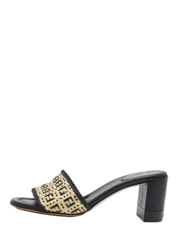 Fendi Ff Motif Raffia Block Heel Sandals - Neutrals