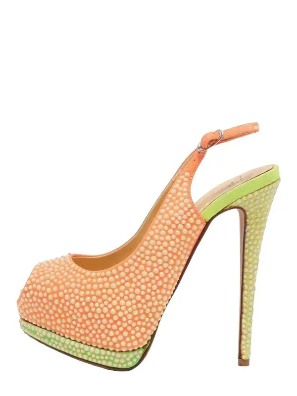 GIUSEPPE ZANOTTI Crystal-embellished Peep-toe Slingback Pumps - Orange
