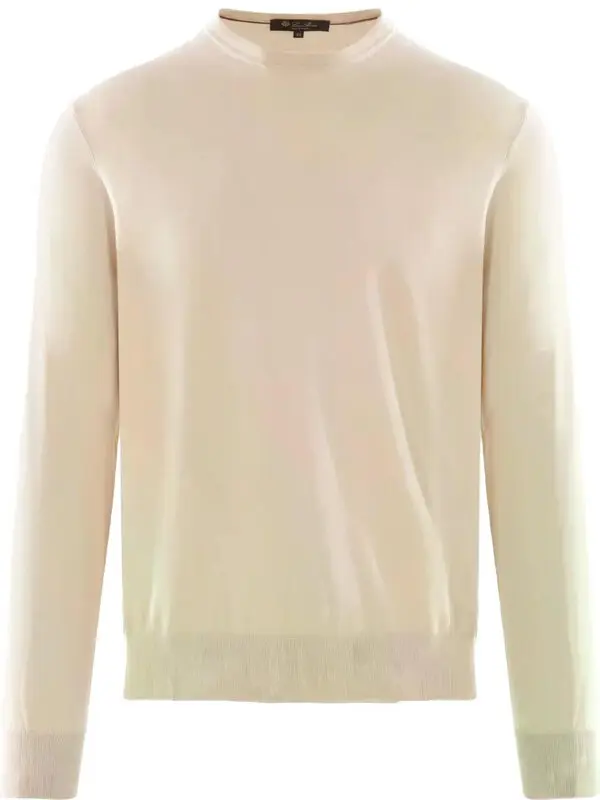 Loro Piana Crew Neck Long Sleeve Cotton Sweater - Neutrals