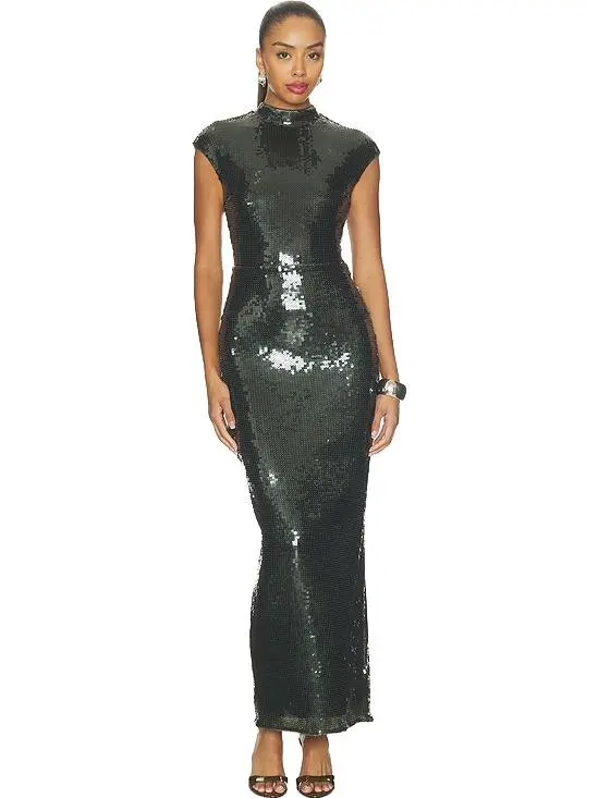 ROTATE BY BIRGER CHRISTENSEN Sequined Maxi Dress - Olive