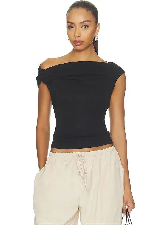 A.L.C. Cece Off-the-shoulder Jersey Tee - Black