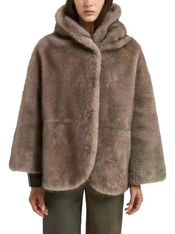 BULLY Hooded Shearling Coat - Neutrals