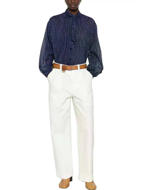 FORTE_FORTE Geometric Print Tie Neck Shirt - Blue