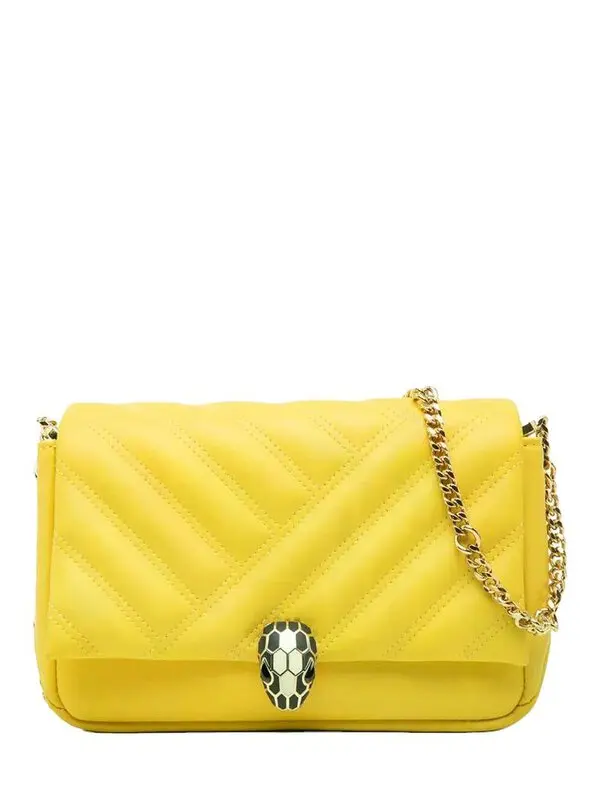 BVLGARI Leather Serpenti Cabochon Chain Cross Body Bag - Yellow