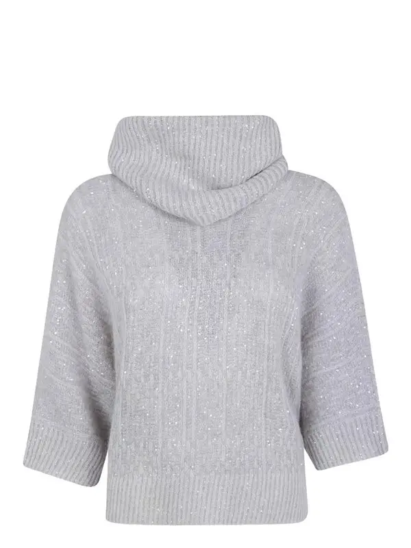 D.exterior Sequin Embellished Cowl Neck Sweater - Grey