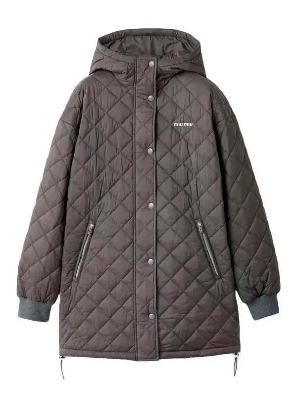 Miu Miu Quilted Technical Pongé Down Jacket - Grey