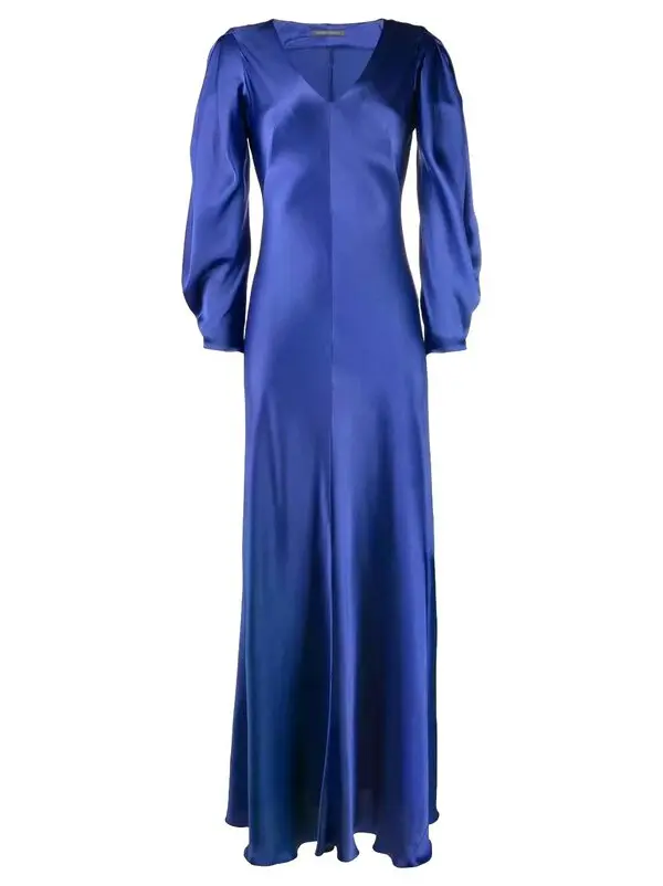 Alberta Ferretti Long Puff-sleeve Silk Gown - Blue
