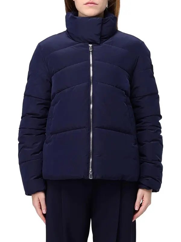 Pinko Short Water-repellent Quilted Nylon Down Jacket With High Neck - Blue