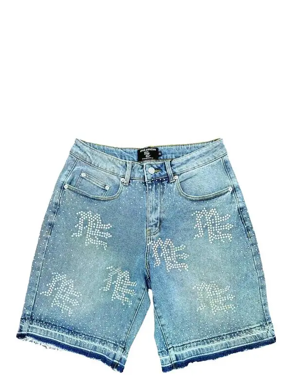 Mixed Emotion Me Rhinestone-embellished Denim Shorts - Blue