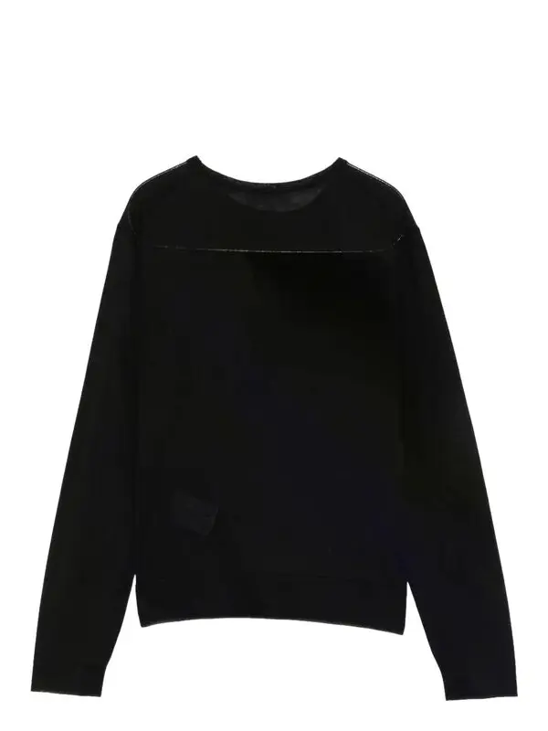 Malo Fine Knit Contrast Stitch Top - Black