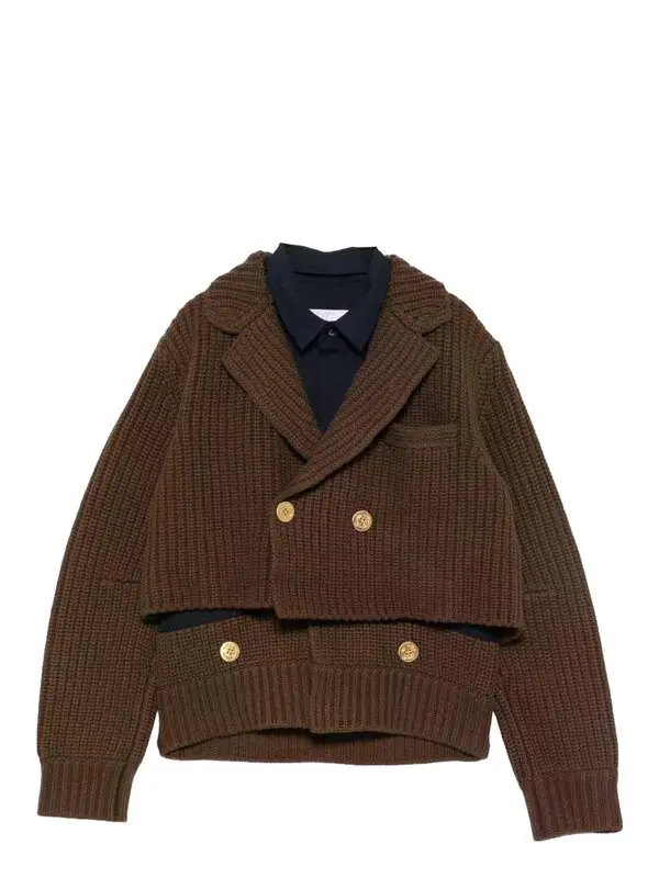 Sacai Double-breasted Layered Coat - Brown