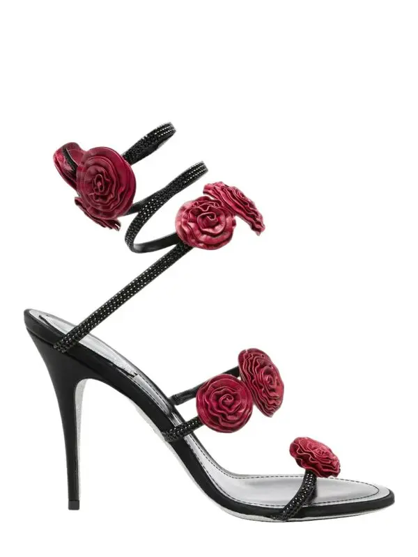 Rene Caovilla Floral Embellished Wrap-around Sandals - Black