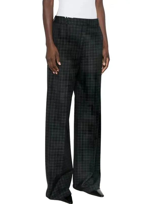 I BLUES Tartan Check Wide-leg Trousers - Blue