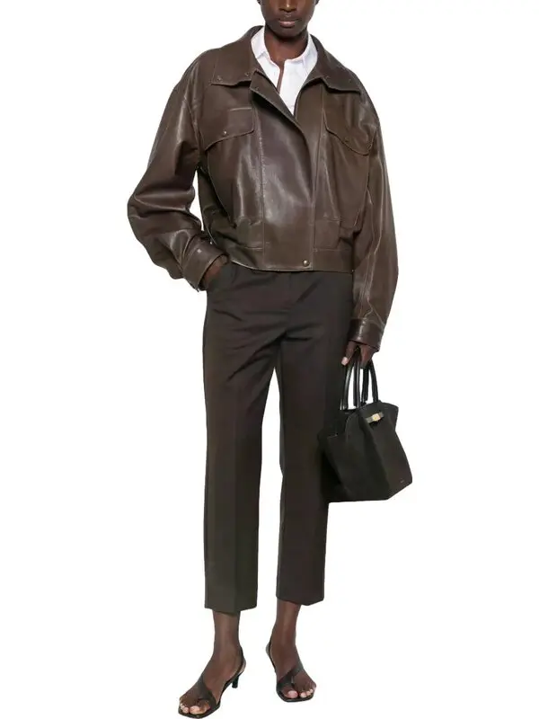 I BLUES Cropped Trousers With Elasticated Waistband - Brown