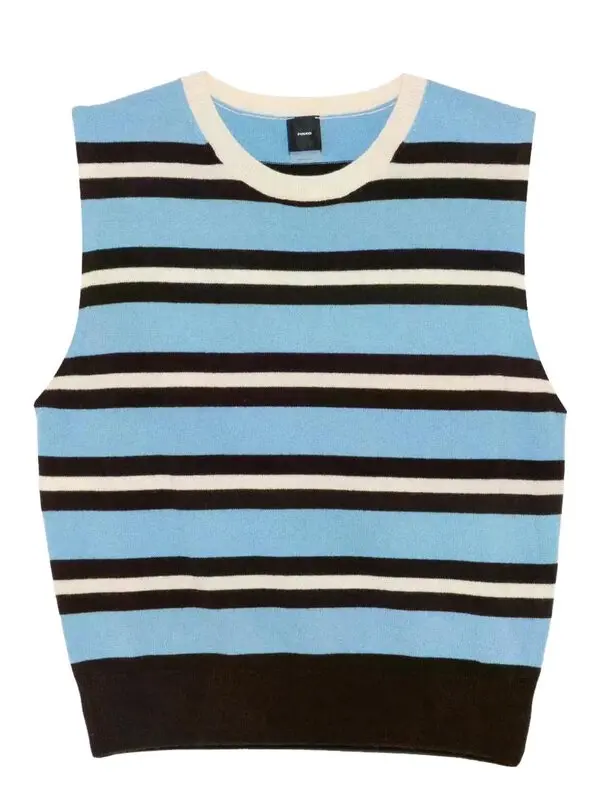 Pinko Striped Sleeveless V-neck Top - Blue