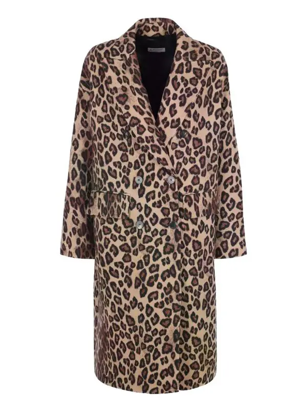 Alberto Biani Leopard Print Double-breasted Coat - Neutrals
