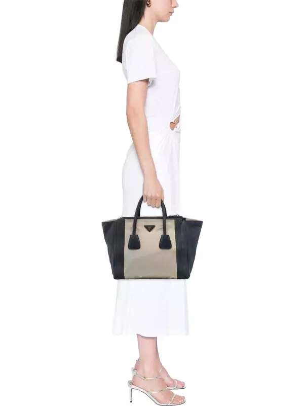 Prada 2010-2026 Canvas And Suede Twin Pocket Double Handle Satchel - Neutrals