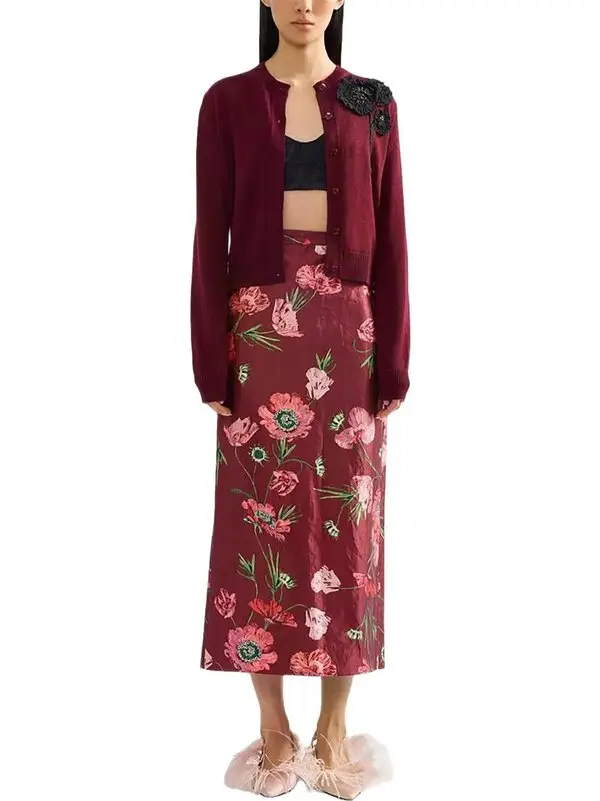 Erdem Embellished Merino Wool Cardigan - Red