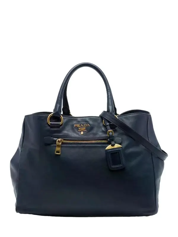 Prada Soft Calfskin Shopping Tote Satchel - Blue