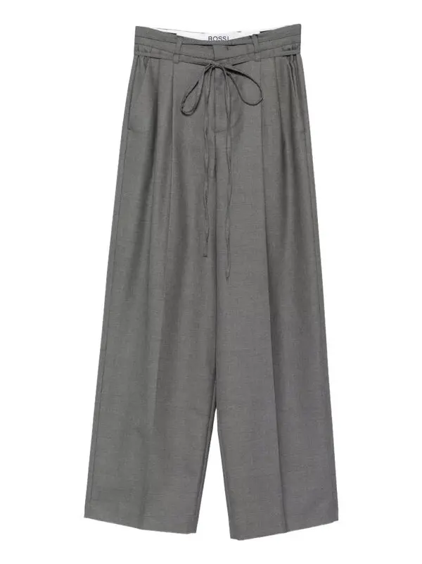 ROSSI Belted Pleated Wide-leg Trousers - Grey