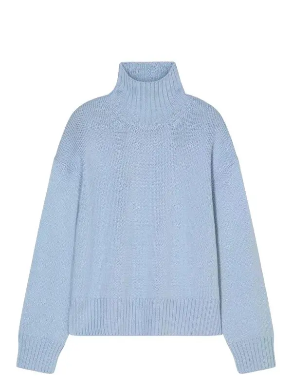 Closed Ribbed Roll-neck Sweater - Blue