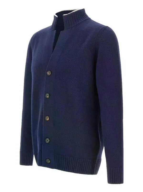 Eleventy Ribbed-trim Button-up Cardigan - Blue